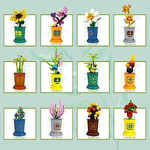 ENJBRICK Flowers Tiny Plants Building Set for Adults,Botanical Collection, Creative Building Sets for Kids 12 Packs