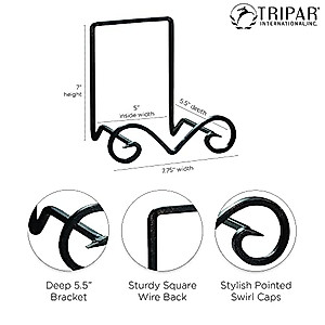 TRIPAR Small Black Metal Scroll Display Rack Easel for Bowls, Platters, Cookbooks, Plates, and Artwork