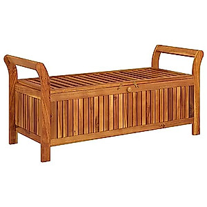 vidaXL Solid Acacia Wood Patio Storage Bench with Cushion - Comfortable Seating - Durable & Robust - Brown Gray - Stylish Garden Furniture