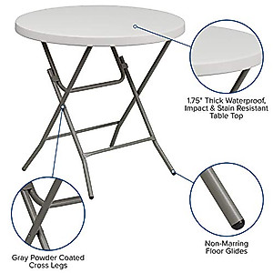 Flash Furniture Kathryn 2.63-Foot Round Granite White Plastic Folding Table