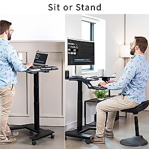 VIVO Black Electric Mobile Height Adjustable 36 inch Dual Platform Standing Desk with Wheels, Rolling Small Space Table, Sit Stand Workstation, DESK-V111VT