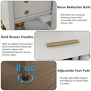 Loomie Vanity Desk with Lighted Mirror & Power Outlet, Makeup Table with 5 Drawers, Two Cubby & Shelf, Vanity Dresser with 11 Lights in 3 Lighting Colors for Bathroom, Bedroom,Makeup Room,White