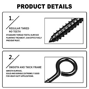 YGAOHF Eye Hooks Screw, 10 PCS 2.5 Inches Stainless Steel Eye Screws, Self Tapping Eyelet Screw Eye Bolts for Wood, Securing Cables Wires, Indoor & Outdoor Use, Black