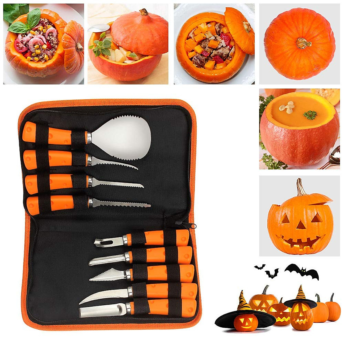 Pumpkin Carving Kit, Halloween Pumpkin Carver Tools, 9 PCS Stainless Steel Pumpkin Cutting Tools with Carrying Case for Kids, Halloween Decoration Jack-O-Lanterns
