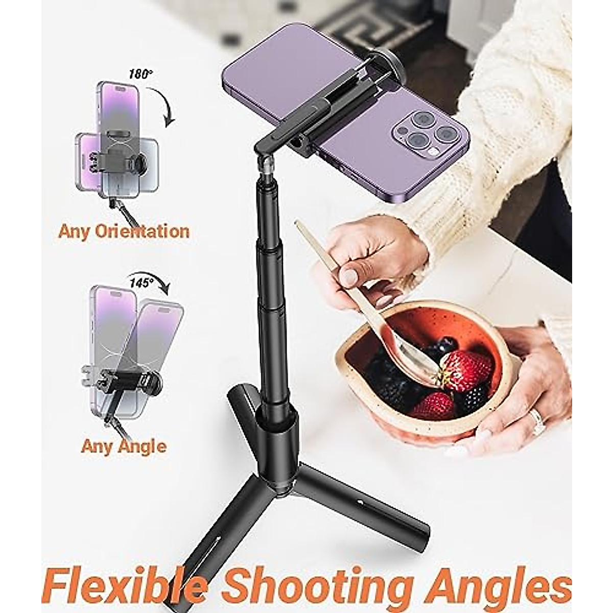 KraftGeek 33" Selfie Stick Tripod with Remote, iPhone and Android Extendable Phone Tripod, 1/4" Screw Mount for Cell Phone, Light, Camera, Anti-Shake Premium Portable Travel Phone Tripod Stand