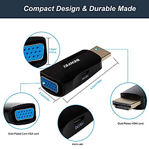 BENFEI HDMI to VGA, Gold-Plated HDMI to VGA Adapter (Male to Female) Compatible for Computer, Desktop, Laptop, PC, Monitor, Projector, Raspberry Pi, Roku, Xbox, PS4, MacBook, Mac Mini and More