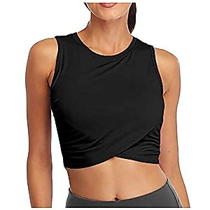 wodceeke Crop Workout Tops for Women Cropped Shirts Dance Tops Slim Fit Sleeveless Tank Tops Yoga Blouse (Black, XL)