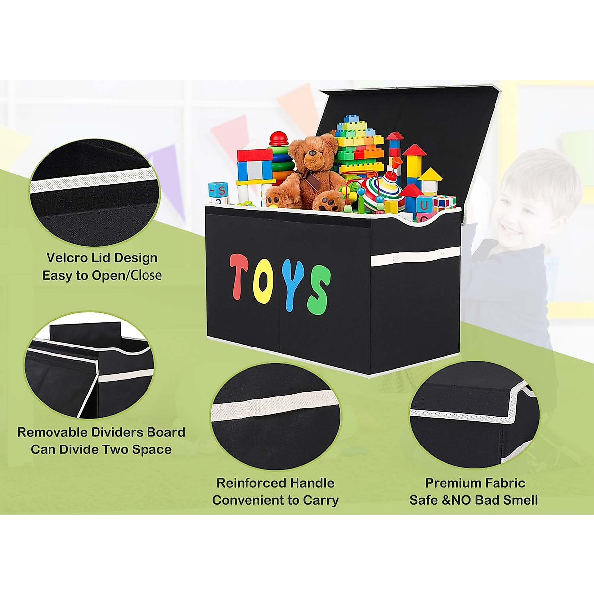 YOLOXO 2 Pack Toy Box Chest, Collapsible Sturdy Storage Bins with Lids, Extra Large Kids Toy Storage Organizer Boxes Bins Baskets