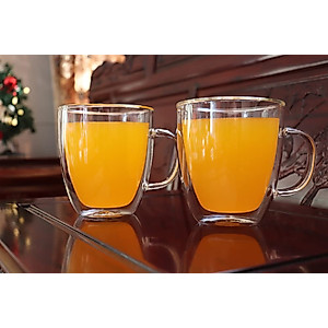 BothEarn Glass Coffee Mug Set of 2 - Double Wall Clear Espresso Cup with Large Handle, Great for Latte, Cappuccino and Juice, 19 Ounce (560 ml), BE026