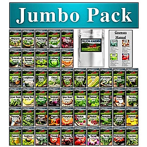 50 Vegetable & Fruit Seeds for Planting Your Outdoor & Indoor Home Seed Garden, Survival Gear Kit Includes 50,000 Seeds A Growing Guide & Mylar Package Gardening Heirloom Non-GMO Veggie Seed B&KM Farm