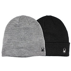 Spyder Wool Blend Beanies Hat for Men & Women | Two Packs with Inner Fleece Lined Headband | Black and Grey | One Size Fit Most