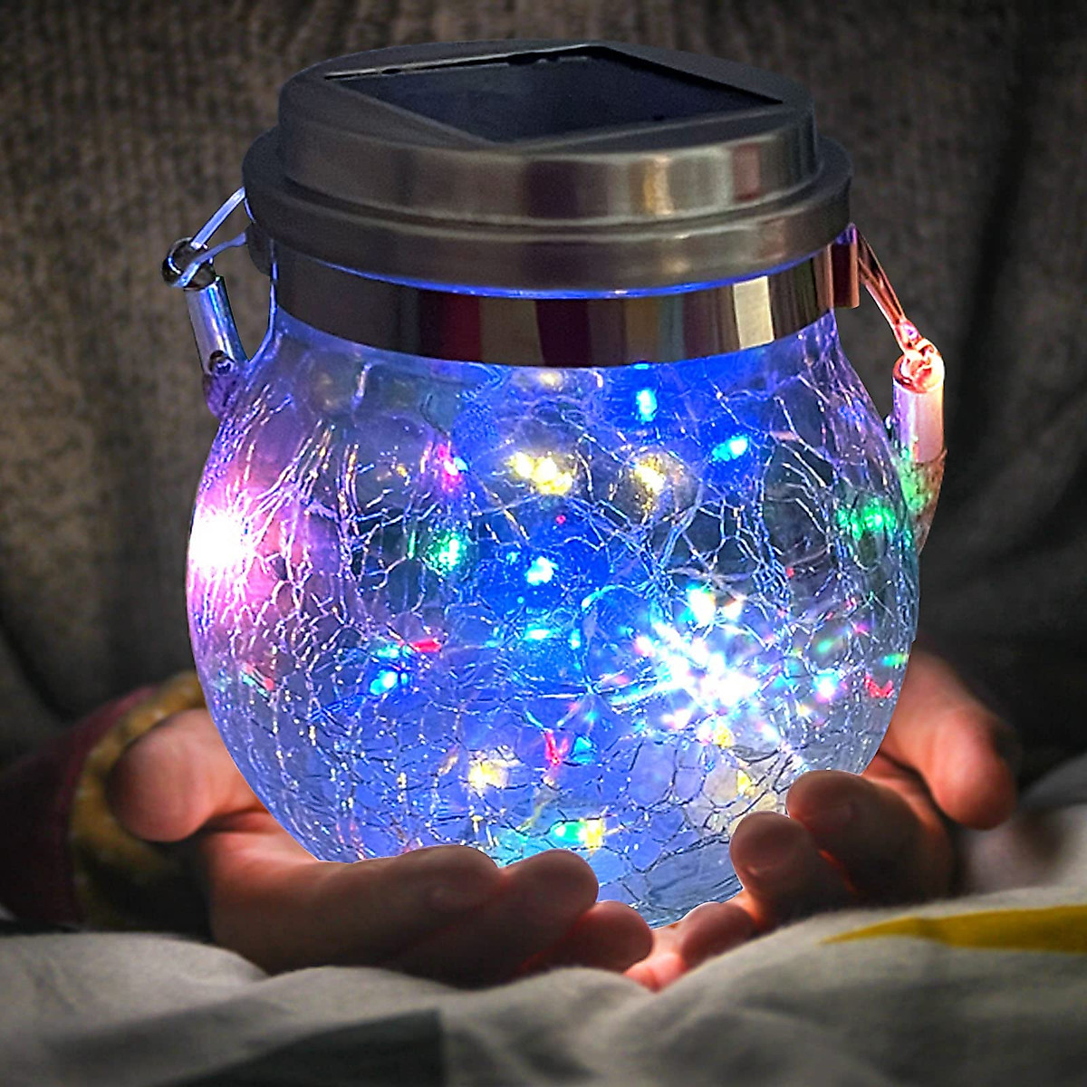 ZQX Outdoor Hanging Solar Lights,2 Pack 30 LED Solar Cracked Glass Ball Lanterns with Handle,Waterproof Solar Decorative Lights for Garden Patio Yard Christmas Wedding Party Decor(Warm White)