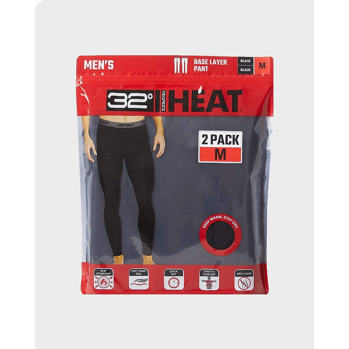 32 Degrees Men's 2-Pack Performance Lightweight Thermal Baselayer Legging Pant, Black/Black, Medium