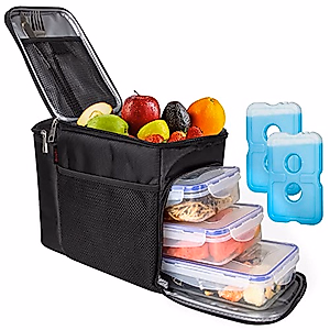 Top&Top Insulated Lunch Box Set and Cooler Bag for Men, Women (Tote Lunch Bag Includes 3 Reusable Meal Prep Containers + 2 Ice Pack + Detachable Shoulder Strap) Lunch Box for School, Office, Camping