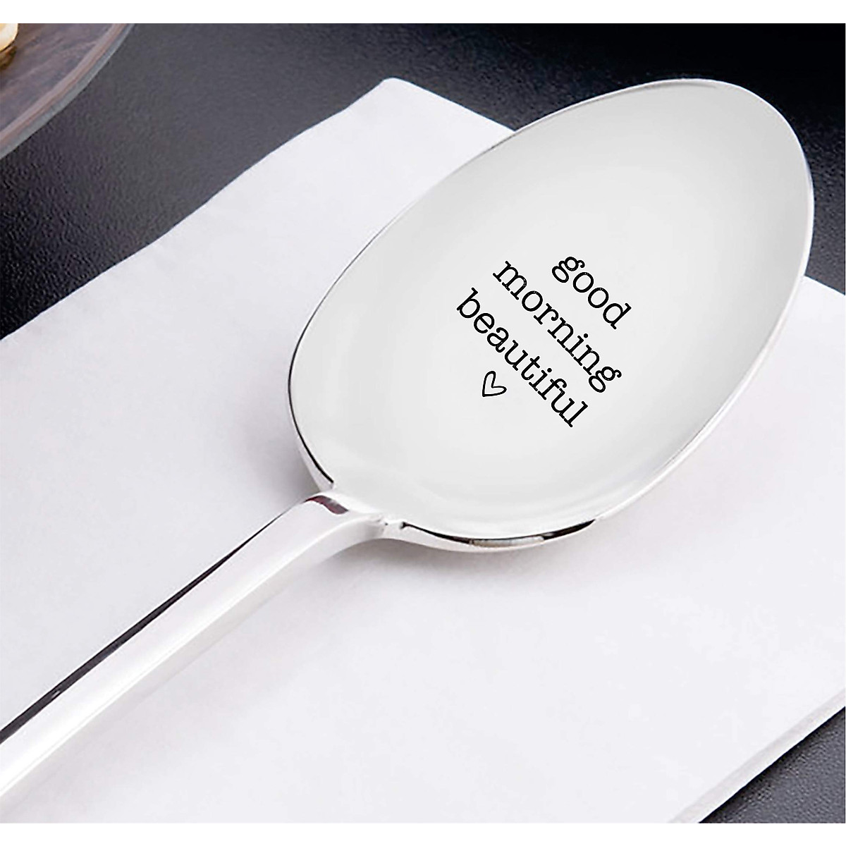 Good Morning Beautiful Engraved Stainless Steel Spoon | Couples Spouse Valentine's Gift on Birthday | Wedding and Special Occasions as a Token of Love | Christmas New Year Easter Gift - 7 Inches