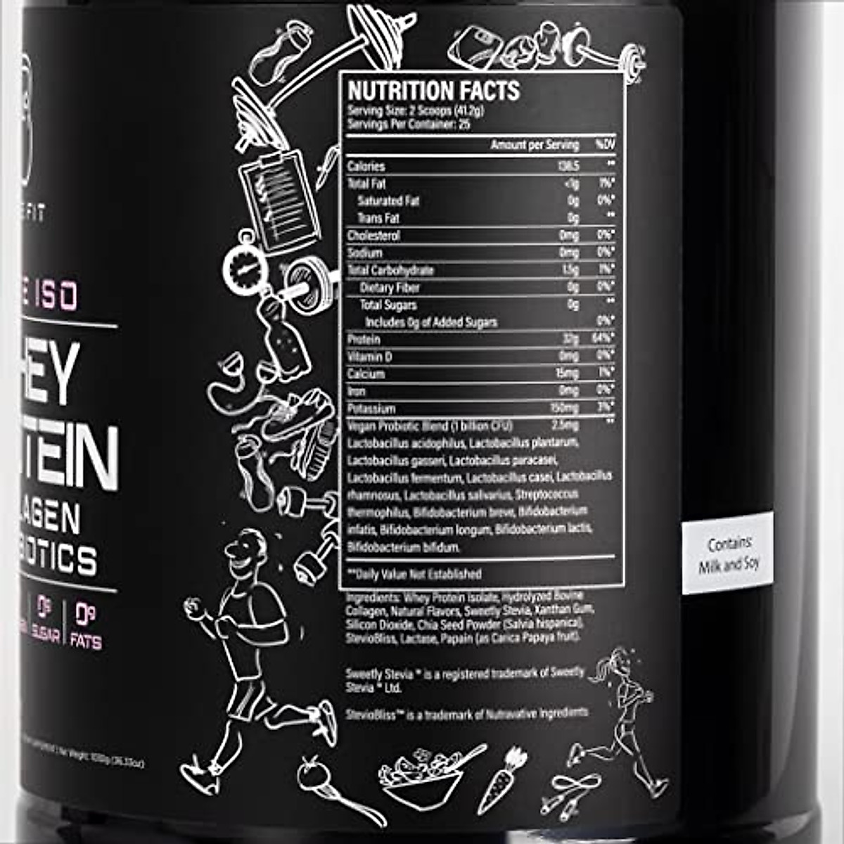 LIVE FIT Whey Protein Isolate Powder,32g of Protein, Collagen, Probiotics, Strawberry Cheesecake,100% Grassfed Whey Protein, Keto Friendly, Sugar-Free, Great for Post-Workout,1.5g Net Carbs