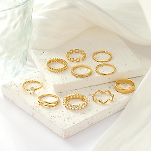 PLOMFOV Gold Rings for Women Gold Plated Stackable Rings Wedding Bands Eternity Dainty 14K Gold Ring Thin Simple Trendy Thumb Stacking Ring Pack Size Gold 8