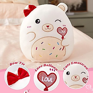 Houwsbaby 12'' White Bear Plush Pillow,Bear Stuffed Animal Holding Love Balloon,Wearing Bow on The Head, for Girls Girlfriend, Babies, Lovers
