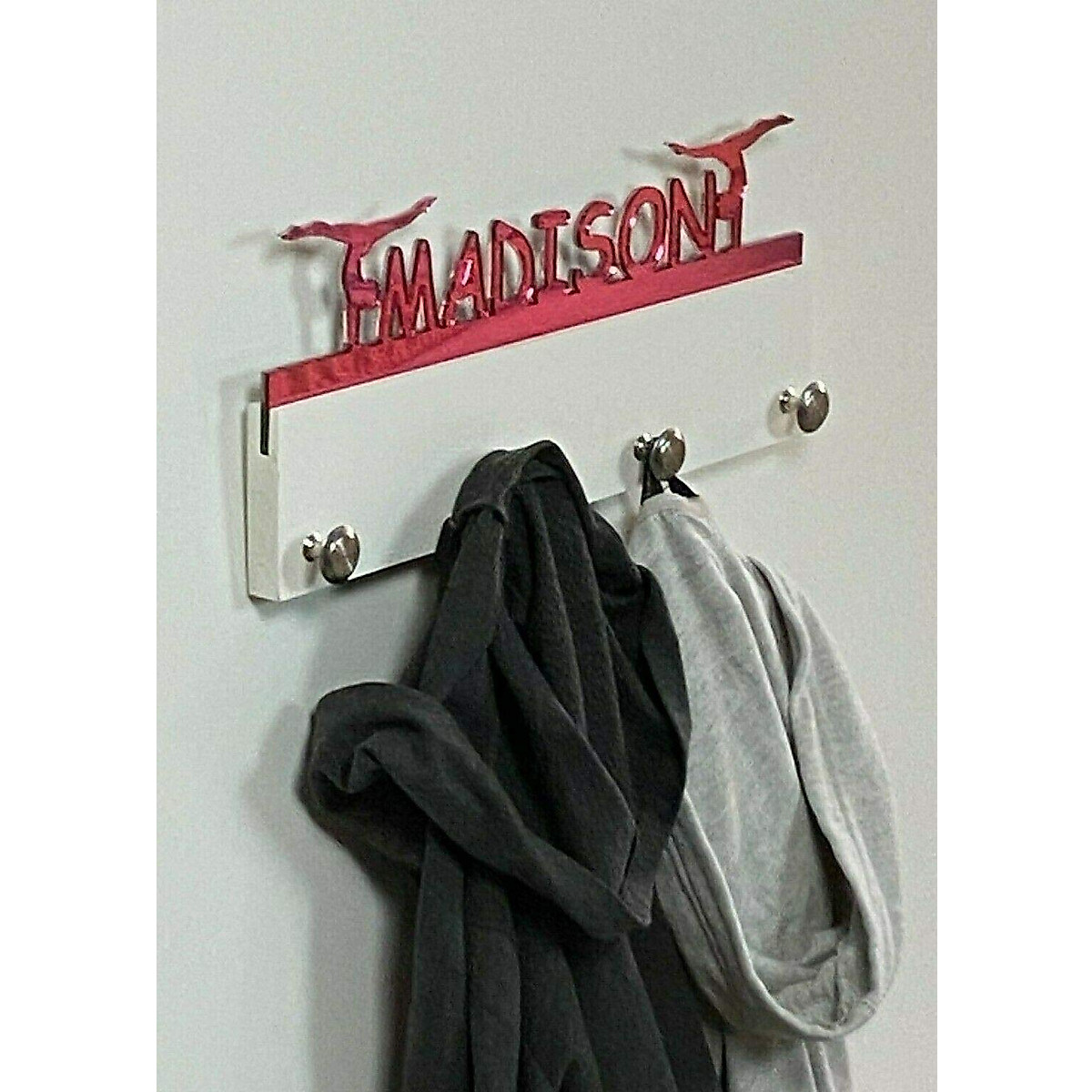 MIRROR MANIA Personalized Coat Hanger Gymnastics Gymnasts Rack Bag Hat Towel Backpack Sweatshirt Jacket Hook Organizer Wall Door Decor, One of A Kind, Custom Made to Order, with Your Name On It!