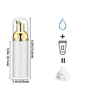 IRON BILL 2 Oz Empty Foam Pump Bottle (12PCS) Travel Foaming Soap Dispenser for Hand Soap, Lash Shampoo Cleanser (White&Gold)