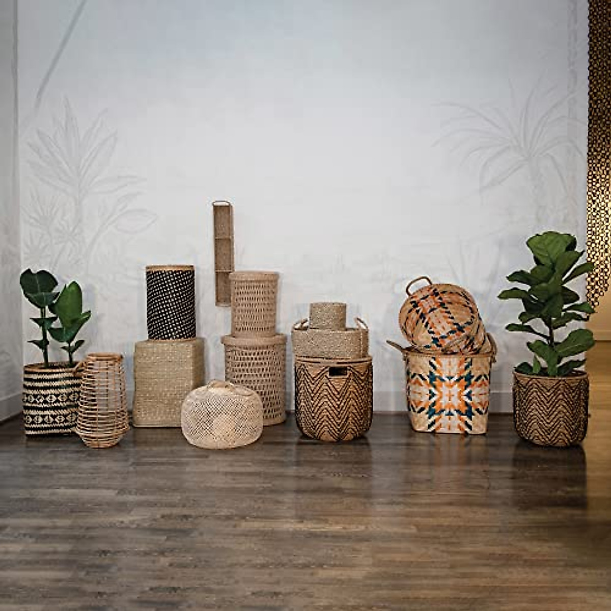 Bloomingville Hand-Woven Bamboo Handles, Multi Color, Set of 2 Basket, 2