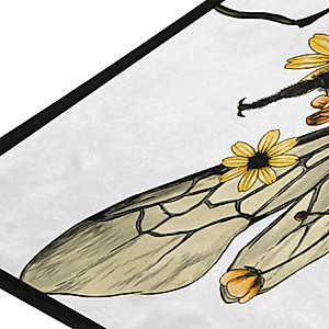 Bees Spring Kitchen Rugs Flowers Summer Bath Mat for Bathroom Absorbent Non Skid Washable Standing Floor Desk Mat Runner Carpet for Home Office Hallway Sink Stove Laundry 39X20 inches