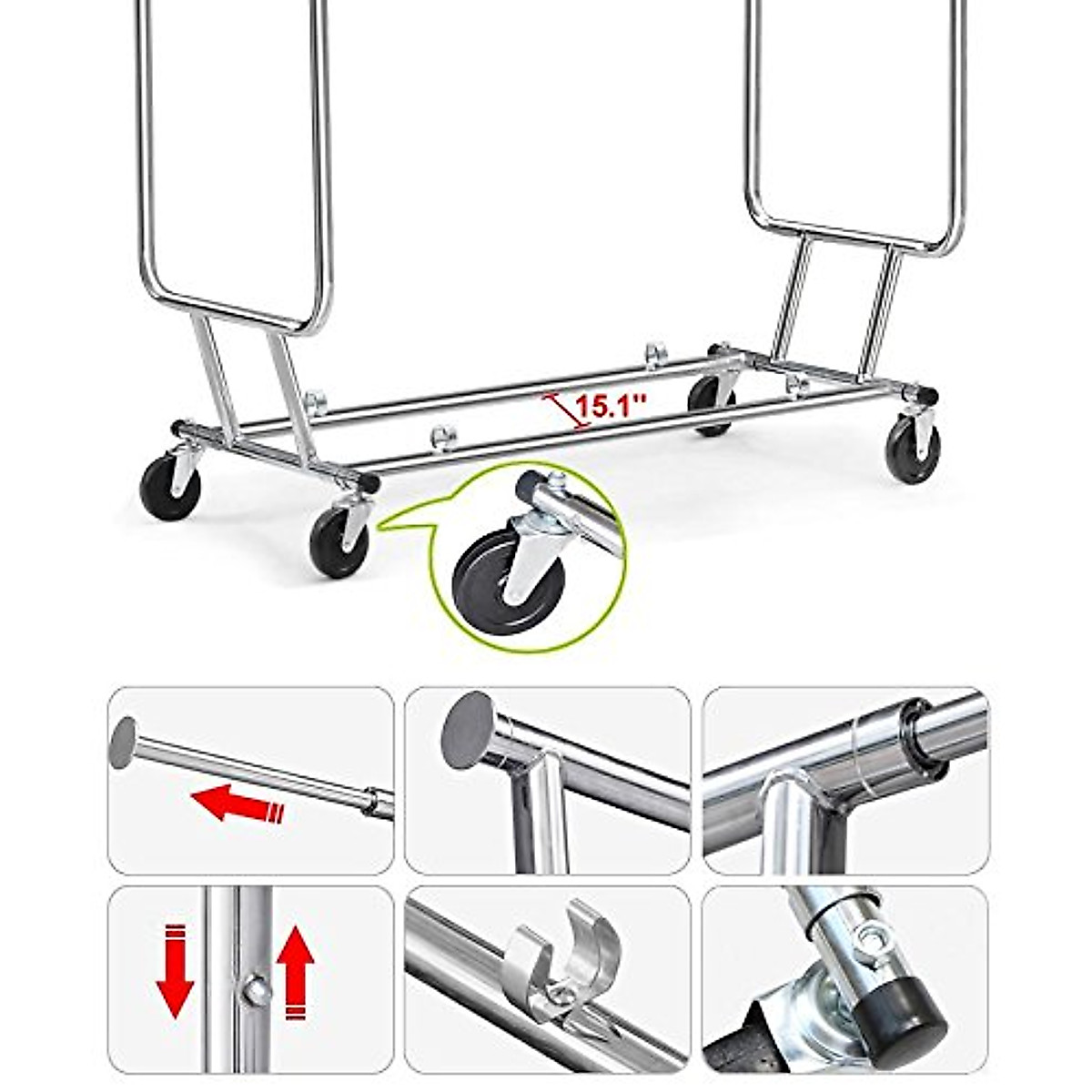 go2buy Commercial Clothing Garment Rolling Collapsible Rack Hanger Holder Double Rail