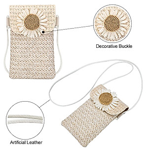 Soleebee Boho One Shoulder Crossbody Phone Bag Small Shoulder Bag Mini Wallet for Women Storage Bag Woven Leather Trim Phone Bag Compatible with Multiple Phone Sizes, Beige daisies