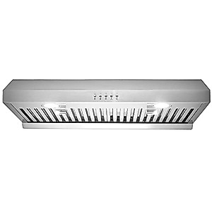 HTH 30 inch Under Cabinet Range Hood in Stainless Steel, 400 CFM Dual Motor Ducted Kitchen Stove Vent Hood with 3 Speed Exhaust Fan, 6" Top Vent, Push Button, Permanent Filters