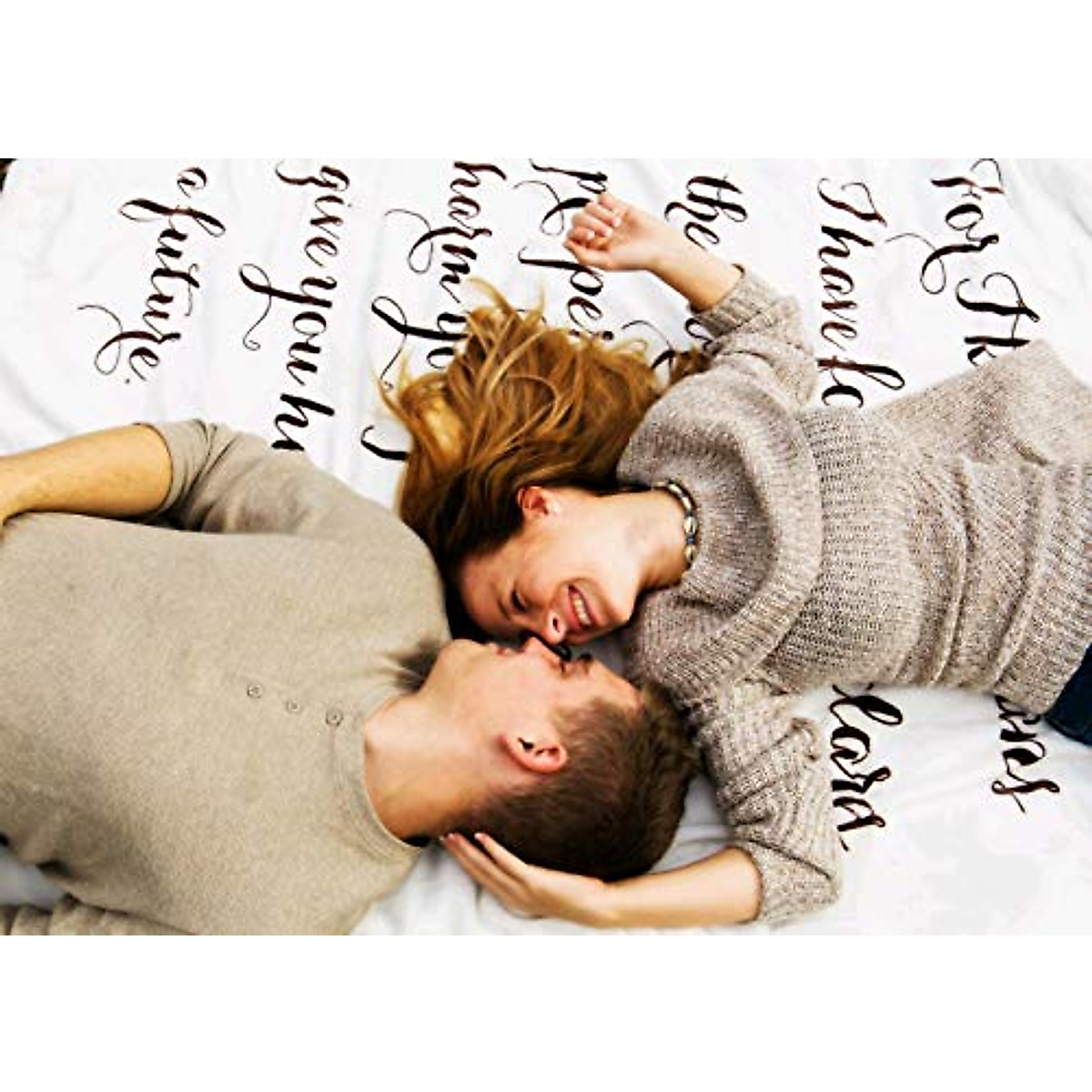 Jeremiah Scripture Throw Blanket: for I Know The Plans I Have for You. Fleece Sherpa Inspirational Faith Gift, Buttery-Soft Extra-Large Healing Quilt for Men or Women (Ivory)