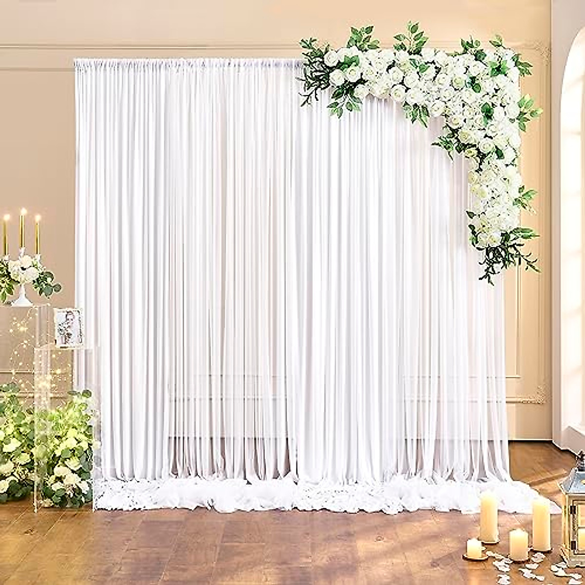 Wrinkle Free White Tulle Backdrop Curtains for Wedding Fabric Party Decorations Backdrops Curtain Sheer Photo Back Drop Drapes Cloth for Baby Shower Birthday Photography Reception 5ftx10ft, 4 Panels