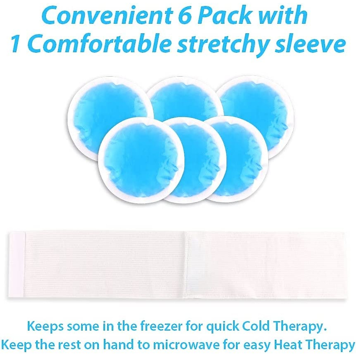 NEWGO Small Ice Packs for Injuries Reusable, 6 Pack Gel Cold Packs Round Hot Cold Compress with Cloth Backing & Sleeve for Pain Relief, Wisdom Teeth, Breastfeeding, Tired Eyes, Face, Headaches
