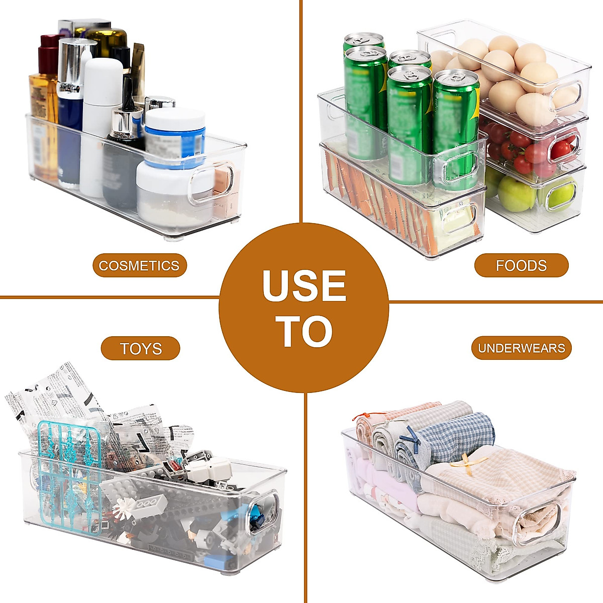 Asasen Refrigerator Pantry Organizers Stackable Fridge Organizer Bins Food Storage for Freezers, Kitchen, Countertop and Cabinets - Clear Plastic Household Storage Containers (8 Pack)