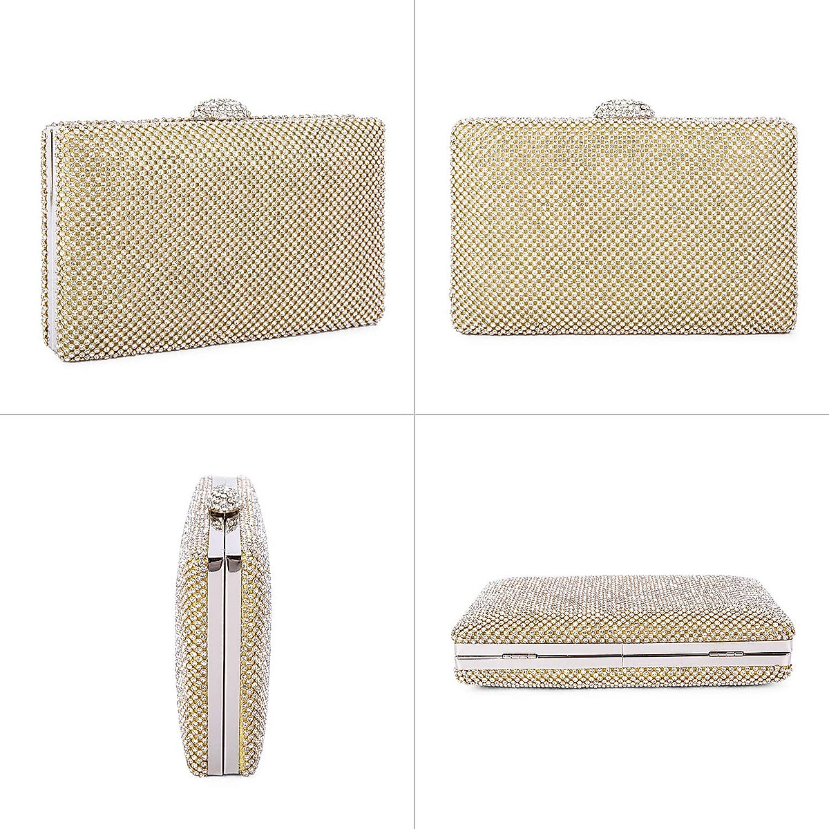 Pinprin Ladies Sparkly Rhinestones Evening Clutches Women's Crystal Diamante Evening Bag Prom Wedding Handbag Party Purse (Gold)