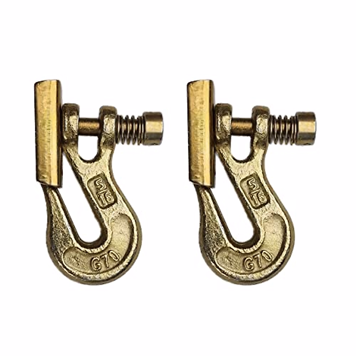 Grade 70 Pin Lock Clevis Grab Hook with Latch, for Tow Winch Trailer, Logging, Yellow Zinc Chromate Finish (5/16-2pcs)