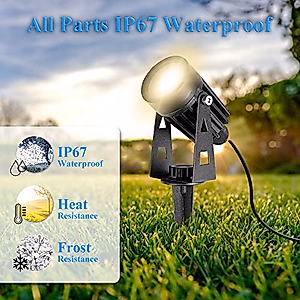 FALOVE Solar Landscape Lights, 5W Solar Spot Lights Outdoor All Aluminum Material IP67 Waterproof 16.4ft Cable Auto On/Off for Garden Yard Pathway Tree Flag 4 Pack Low Voltage Landscape Lights