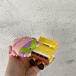 Airpods Case 3D Cute and Funny Anime Characters Cool Spongebob Squarepants and The Rich and Famous Patrick Star Advanced Soft Silicone Airpods Case (2pcs)