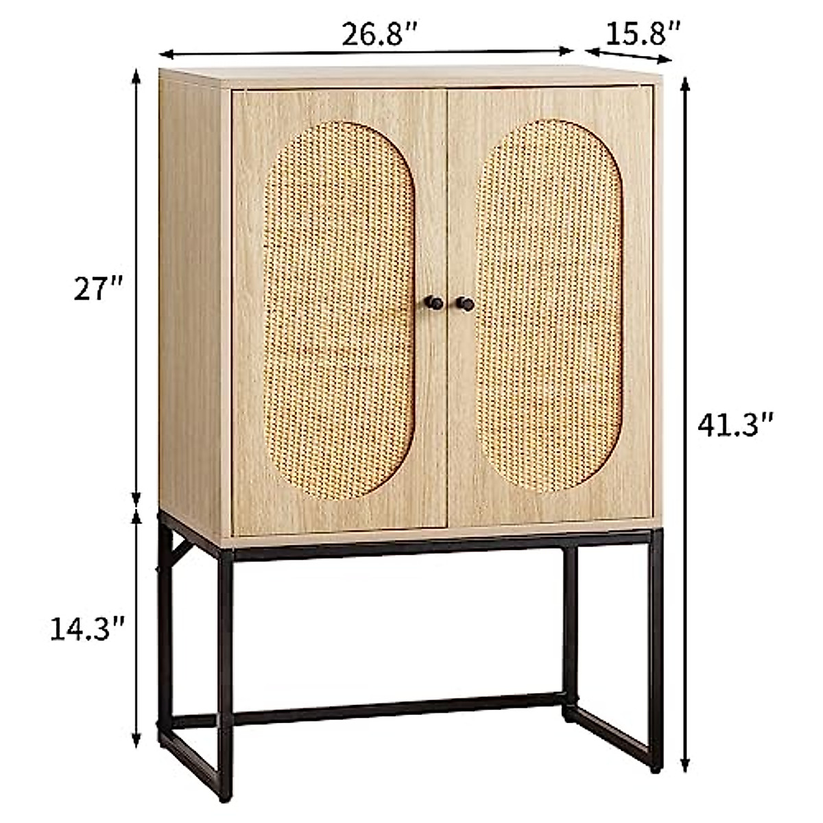 MATICO Rattan Pantry Storage Cabinet, 41.3"(H), Tall Pantry Locker, Kitchen Console Sideboard, Accent Buffet Cabinet, Display Bookcase with Rattan Door, Organizer Cupboard for Living Room, Burlywood