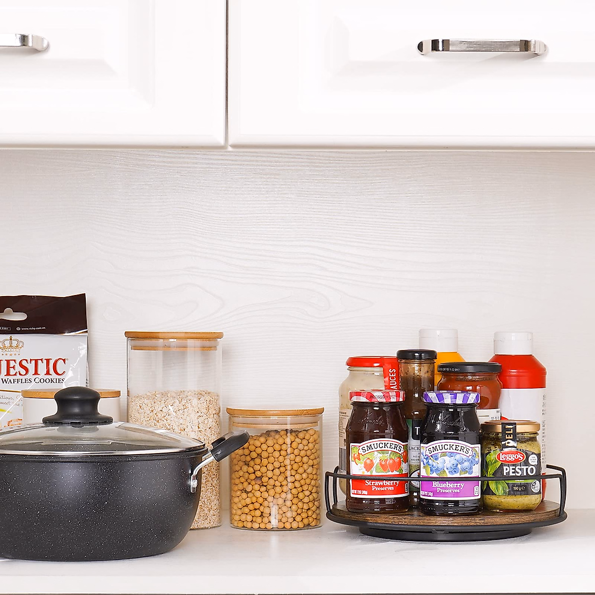 Giikin Lazy Susan Turntable Food Storage Container, 9.8 Inch Round 360 Degree Rotating Cabinet Organizer for Kitchen Pantry Fridge Countertop Snack Spice Rack Fruit Storage (Rustic Brown)