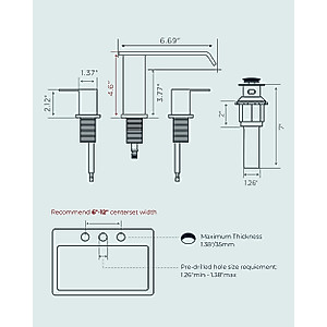 FORIOUS Bathroom Faucets, Black Bathroom Faucet 3 Hole, Waterfall Matte Black Bathroom Faucet with Pop-up Drain and Supply Lines, 8 Inch Widespread 2 Handle Faucet for Bathroom Sink Vanity RV