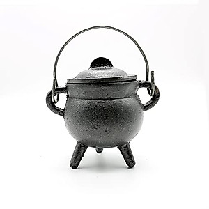 Reusable 4" Cast Iron Cauldron Candle with Lid and Hanging Handle for Spell Casting, Smudging, Ritual & Blessings Pot Belly Witchcraft Candle Aromatherapy (Lavender)