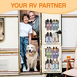 DARCKLE 4 PACK Hanging Shoe Rack, Wall Mounted Removable in the Middle with Sticky Hanging Mounts and Screws for Wall Camper and RV Shoe Storage with Hooks No Drilling