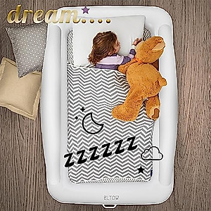 ELTOW Toddler Blow Up Mattress with Sides, Inflatable Toddler Travel Bed with Safety Bumpers for Travel, Complete Kids Air Mattress Set with High Speed Pump and Carry Bag - Black