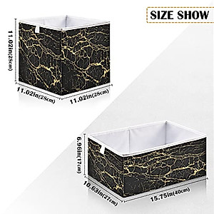 ALAZA Black Gold Marble Texture Fabric Cube Storage Bin,Collapsible Fabric Bins Organizer Foldable Basket For Closet Cabinet Shelf Office,11.02X11.02X11.02In