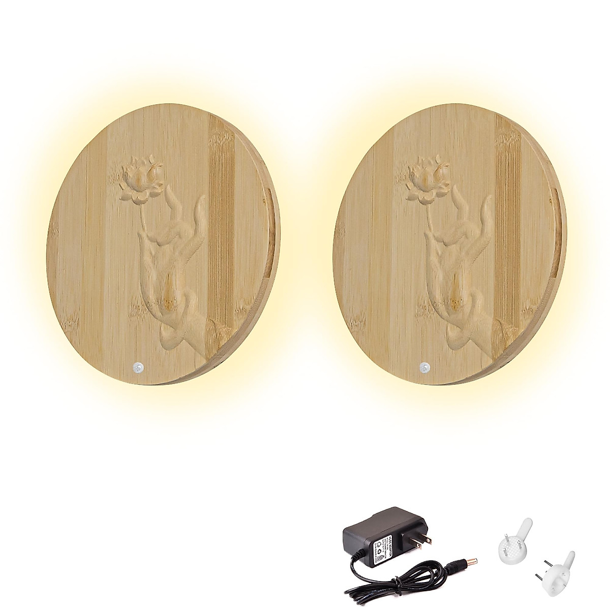 SKIVTGLAMP Hand Made Nature Wood Wall Sconce Rechargeable Battery Operated LED PIP Motion IR Sensor Wall Lamp, No Drilling Cordless Farmhouse Wood Embossed for Rustic Backlight Leaning Customizable