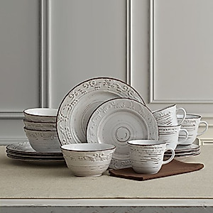 Pfaltzgraff Trellis White 16-Piece Stoneware Dinnerware Set, Service for 4
