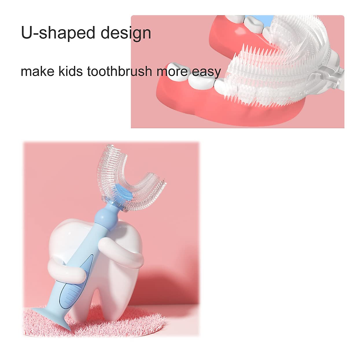 claiol Manual U-Shaped Toothbrushes for Kids 2-12 Years, Upgraded Silicone Toothbrush-Head More Comfortable Toothbrush for Children. (6-12 Years, Blue)