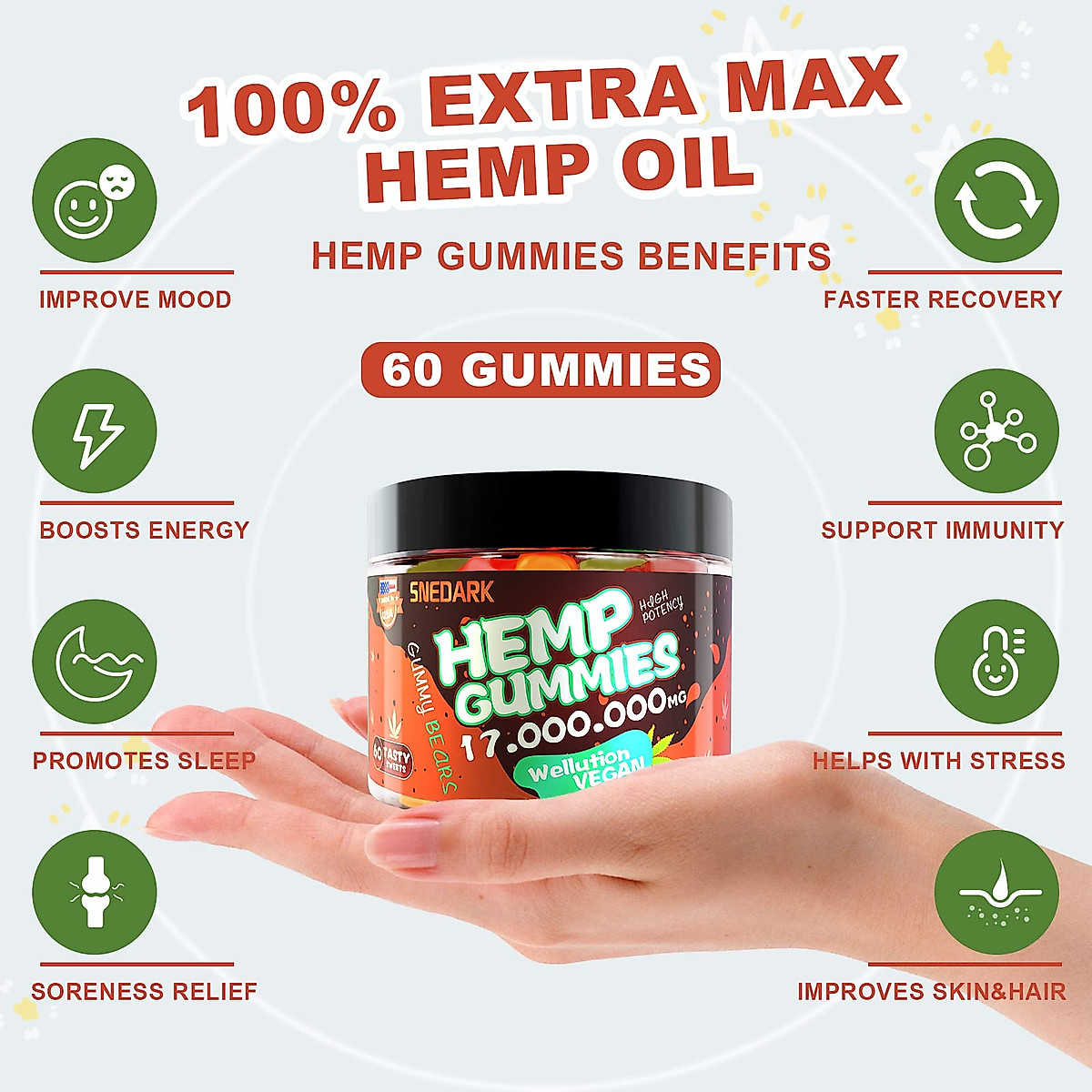 Hemp Gummies - Great for Peace & Relaxation, Soothes Soreness and Discomfort in The Body, High Potency Hеmр Oil Extract, Natural Fruity Flavors - Made in USA