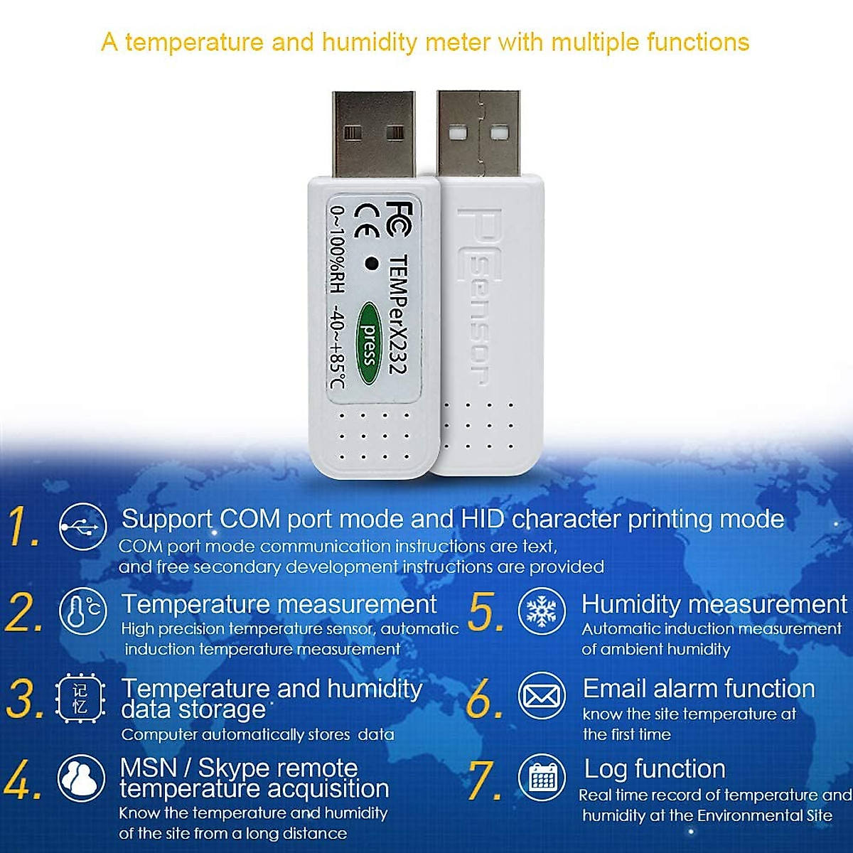 PCsensor USB Temperature Humidity Meter Monitor Indoor Outdoor Thermometer Humidity Automatic Induction Measure Recorders Data Acquisition Loggers Ambient Humidity Storage Long-Range (TEMPerX232)