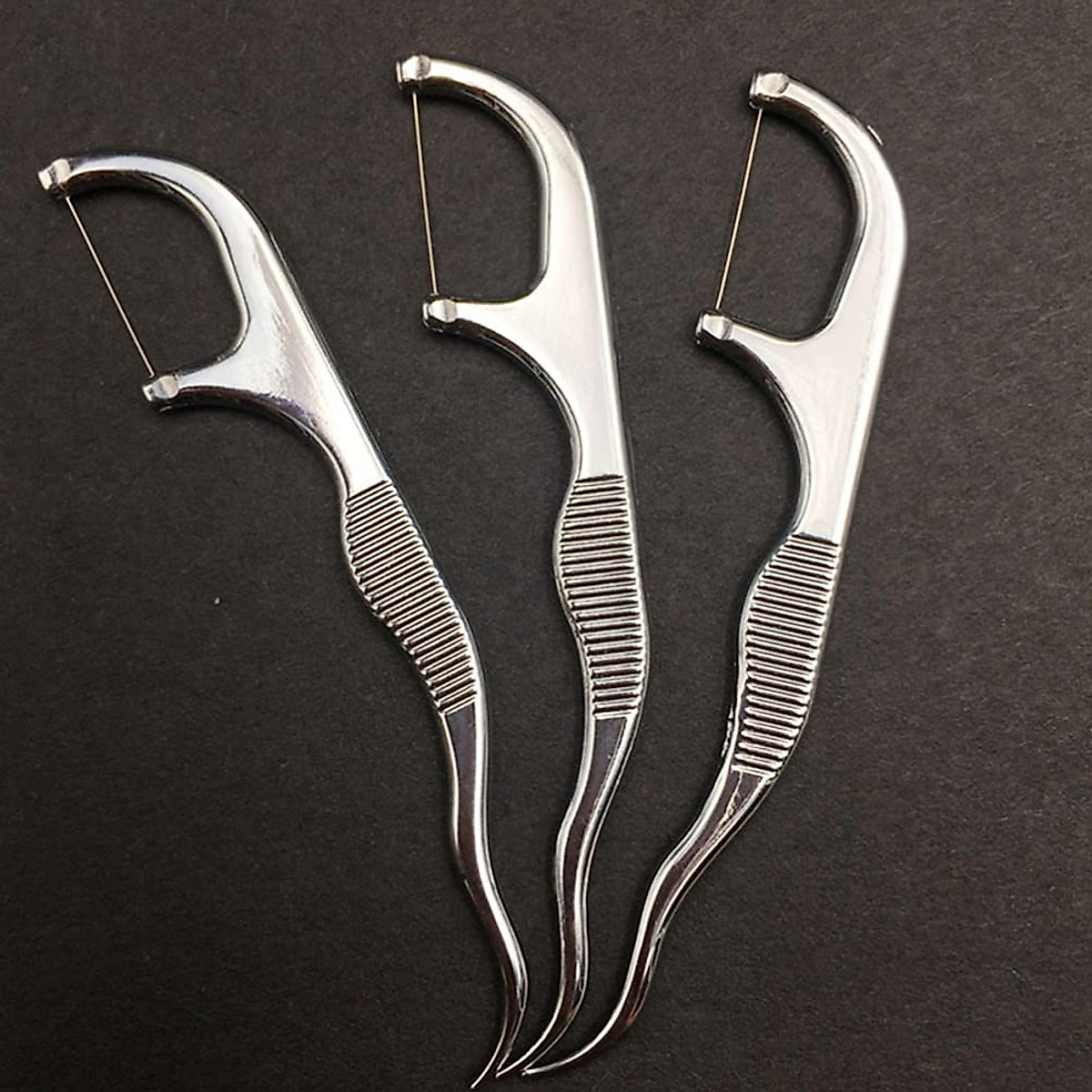 HEMOTON 6pcs Dental Floss Pick Portable Angled Flossers Stainless Steel Toothpicks Outdoor Teeth Cleaning Tools for Travel Teeth Care